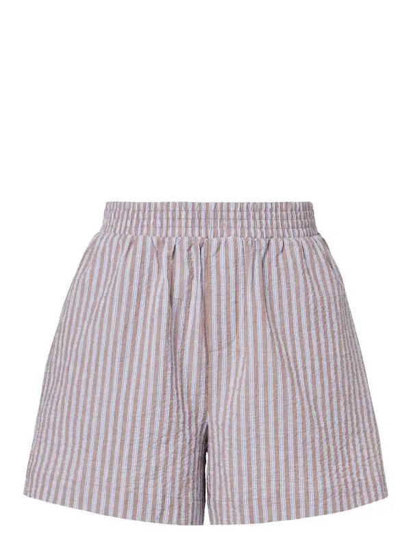 Varley Darina Seersucker Striped Cotton Shorts - Blue