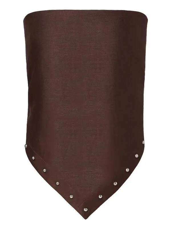 Staud Samara Studded Strapless Linen Top - Brown