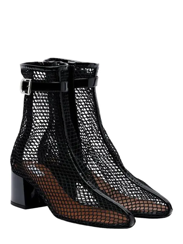 Alaïa Fishnet And Patent Leather Ankle Boots - Black