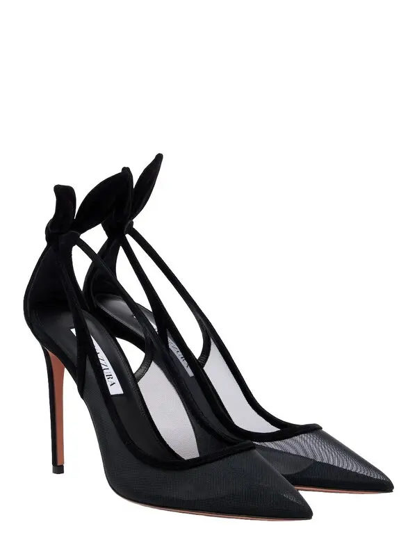 AQUAZZURA Suede-trimmed Mesh Bow Detailing Pumps - Black