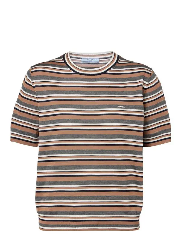 Prada Striped Cotton And Silk T-shirt - Brown