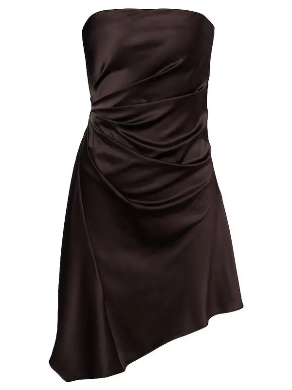 Staud Adriana Draped Silk-blend Mini Dress - Brown