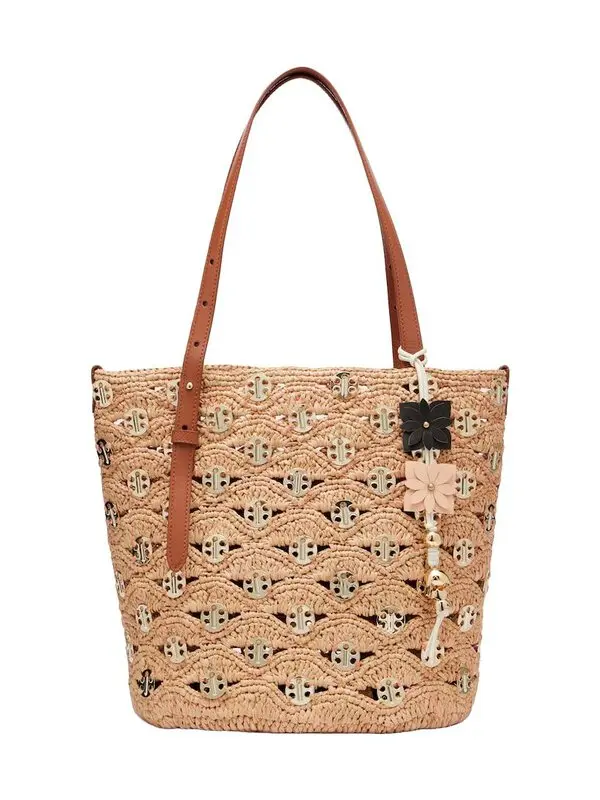 Rabanne Embellished Raffia Tote Bag - Beige
