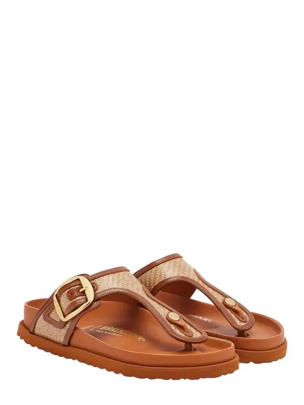 BIRKENSTOCK Gizeh Leather-trimmed Woven Thong Sandals - Brown