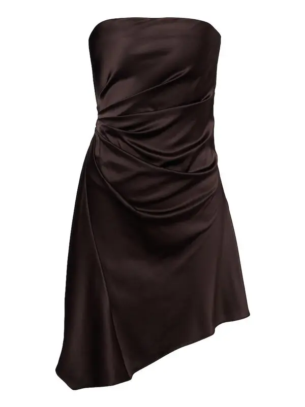 Staud Adriana Draped Silk-blend Minidress - Brown