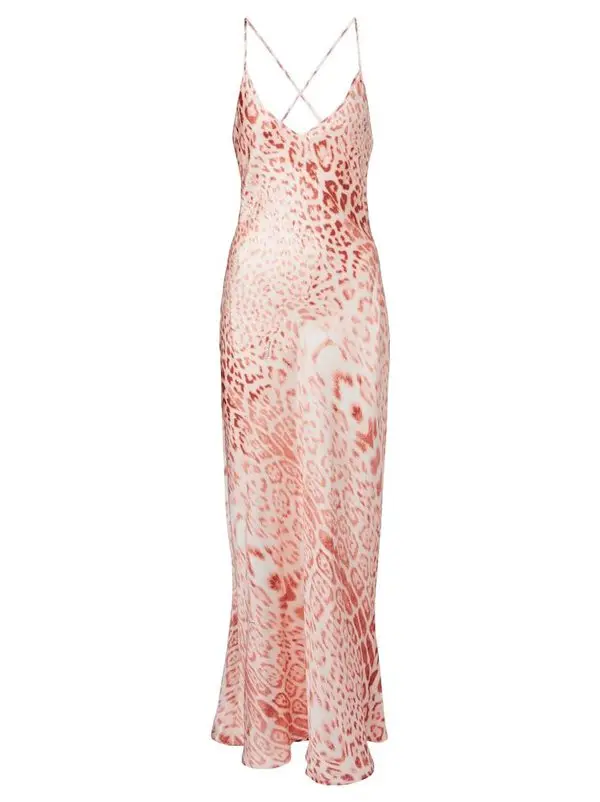 Roberto Cavalli Leopard-print Silk Satin Maxi Dress - Pink