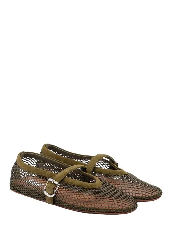 Alaïa Suede-trimmed Fishnet Ballet Flats - Green