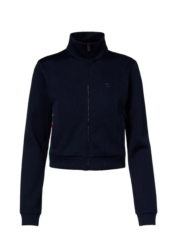 Gucci Zip-up Jersey Sweatshirt With Web Stripe Detail - Blue