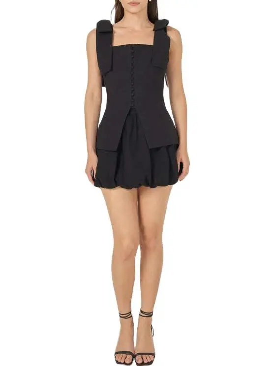 Endless Rose Bow Shoulder Sleeveless Top - Black