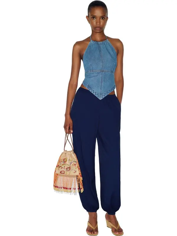REFORMATION Dana Denim Halter Top - Blue
