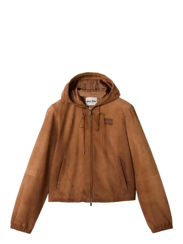 Miu Miu Waxed Suede Hooded Blouson Jacket - Cinnamon
