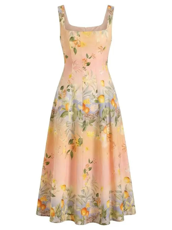 Yumi Kim Sienna Linen Blend Square Neck Midi Dress - Orange