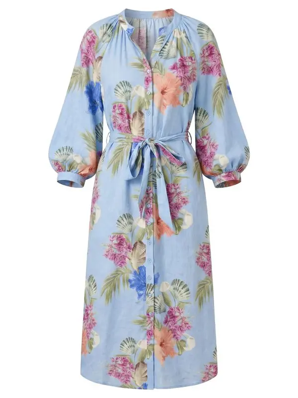Yumi Kim Nalani Linen Tropical Print Maxi Kaftan Dress - Blue