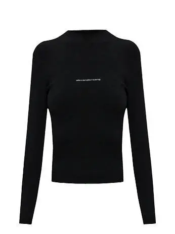 Alexander Wang Jacquard Logo Long Sleeve Crewneck Sweatshirt - Black