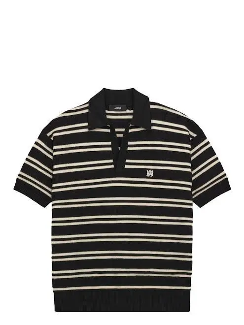 Amiri Ma Stripe Short Sleeve Polo Shirt - Black