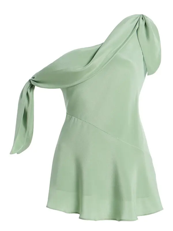 RODARTE Tie-detailed Asymmetrical One-shoulder Silk Crepe Top - Green