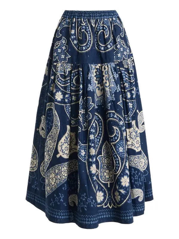 Sea Emelina Printed Linen-cotton Midi Skirt - Navy