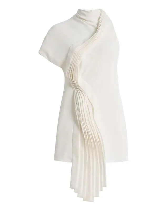 Tove Asymmetrical Pleated Crepe Top - Ivory