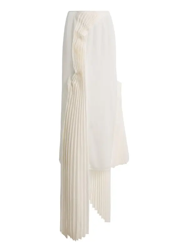 Tove Perle Pleated Silk Midi Skirt - Ivory