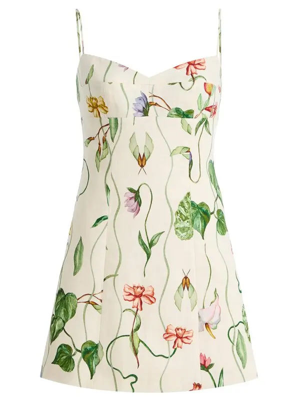 Cara Cara Linen Floral Print Spaghetti Strap Mini Dress - Ivory