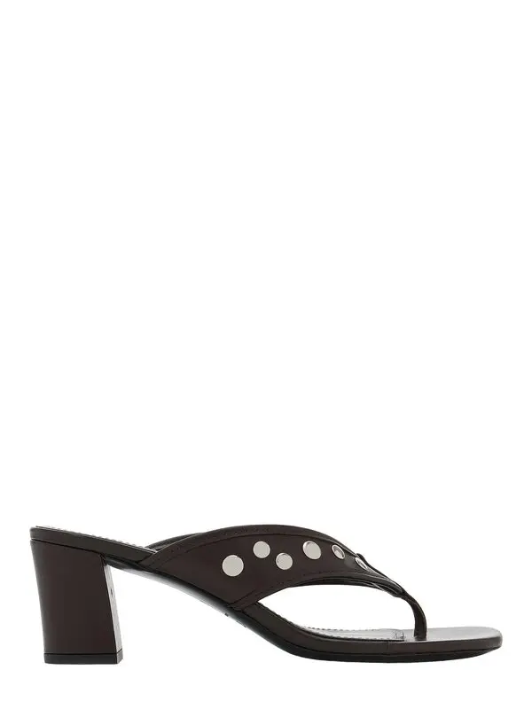 Staud Nova Studded Leather Thong Sandals - Brown