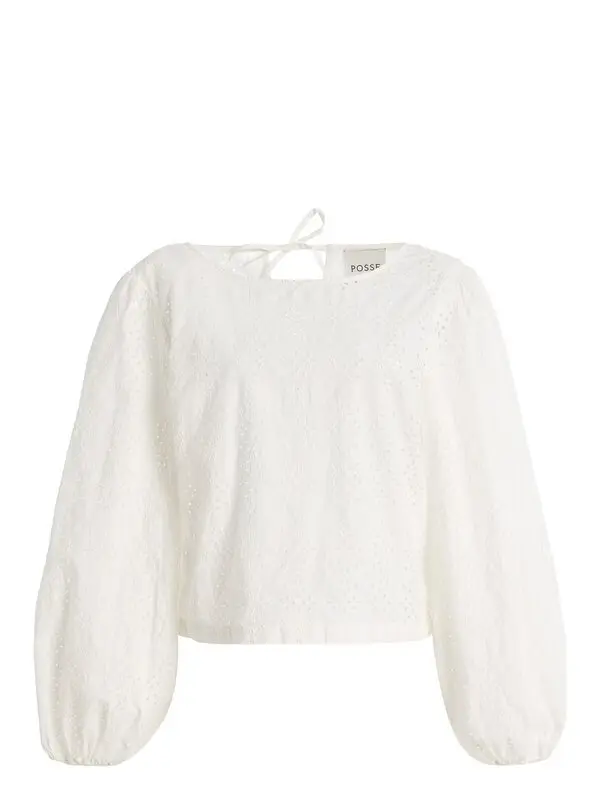 Posse Harriet Broderie Anglaise Cotton Puff Sleeve Top - White