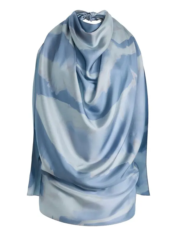 KALLMEYER Exclusive Silk Scarf Top With Draping And Side Panels - Blue