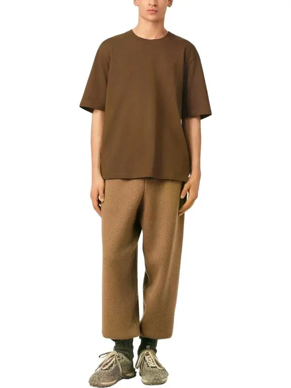 AMI Paris Cotton T-shirt With Embossed De Coeur - Brown