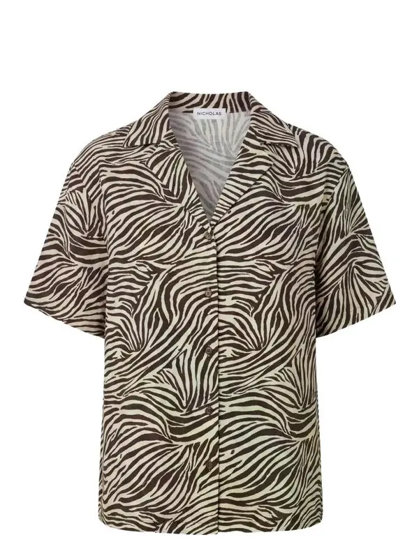 NICHOLAS Sonora Zebra Print Cropped Shirt - Brown