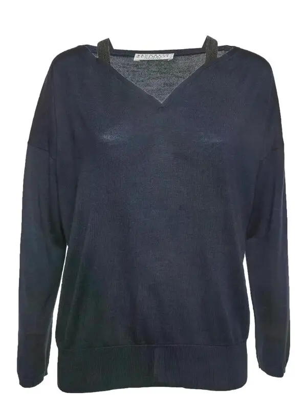 Brunello Cucinelli V-neck Cashmere Blend Knit Top - Blue