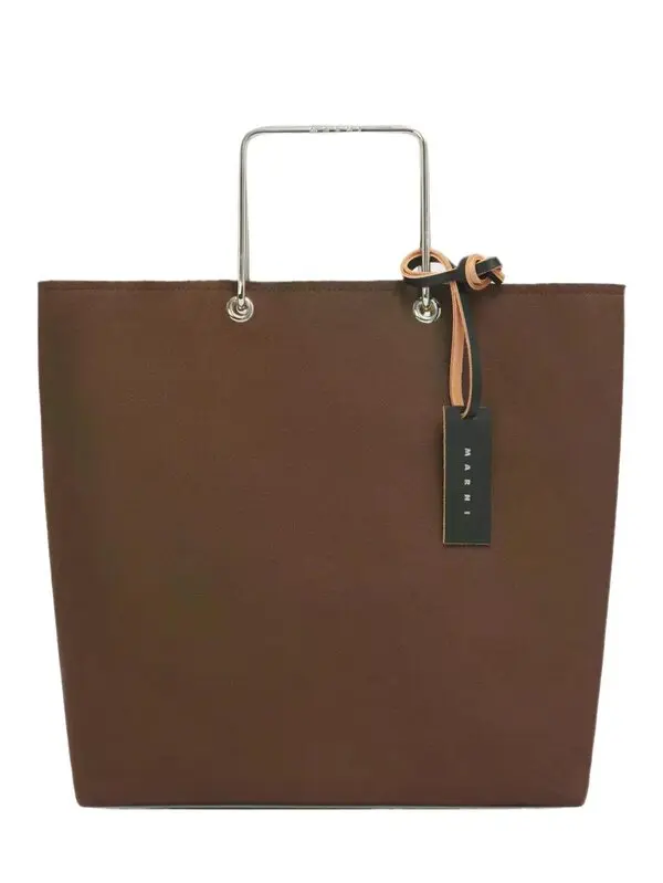 Marni Canvas Shopper With Metal Handles - Brown