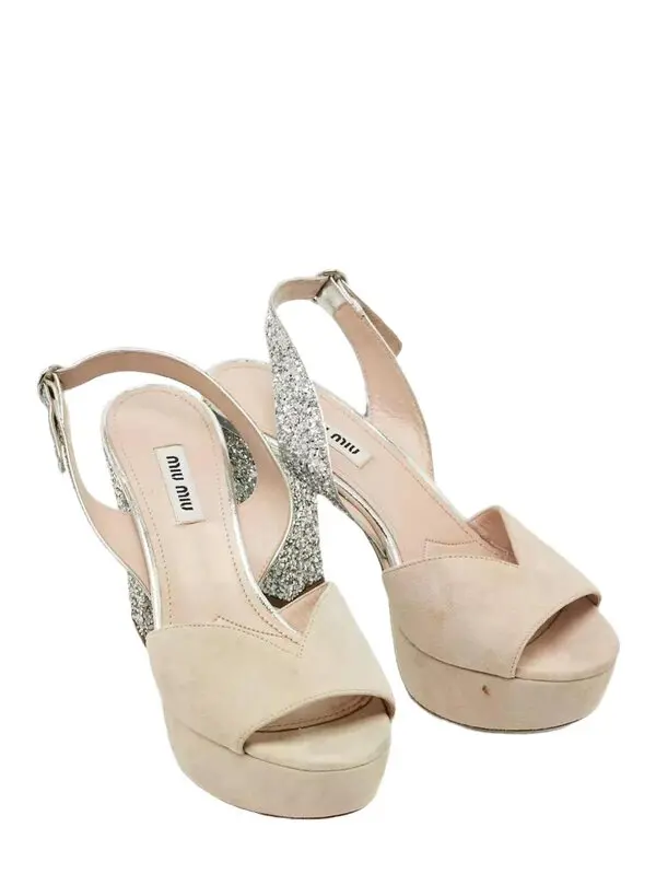 Miu Miu Glitter-effect Platform Sandals - Neutrals