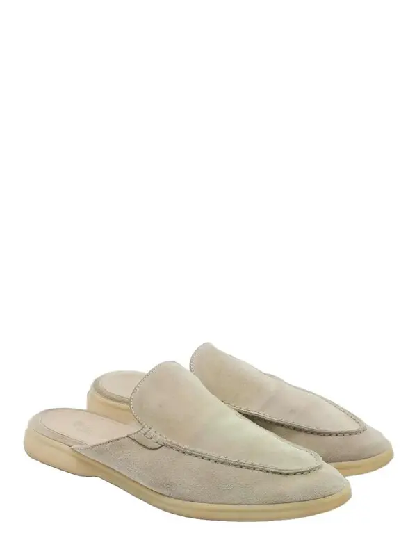 Loro Piana Suede Babouche Charms Walk Flat Mules - Grey