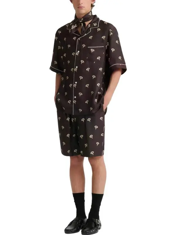 Marni Silk Twill Floral Print Pajama Shorts - Brown