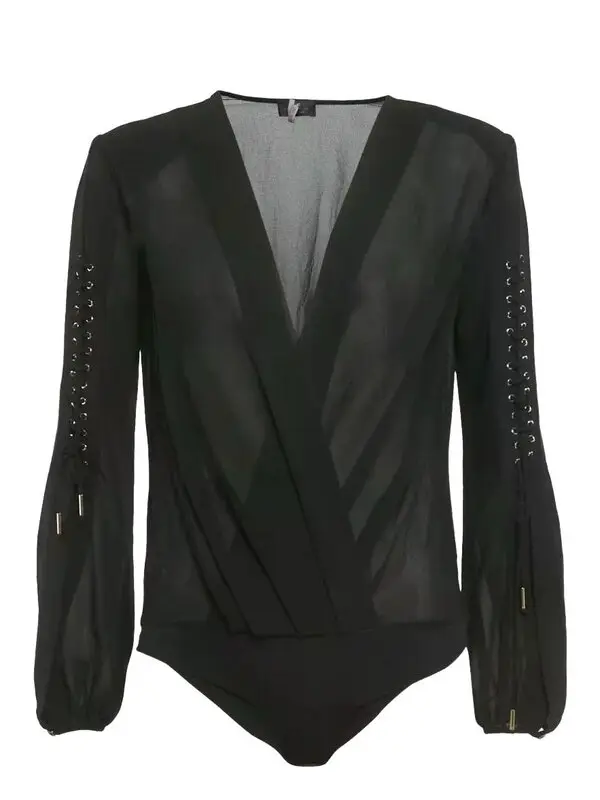 Elisabetta Franchi Crepe Bodysuit With Lace-up Detailing - Black