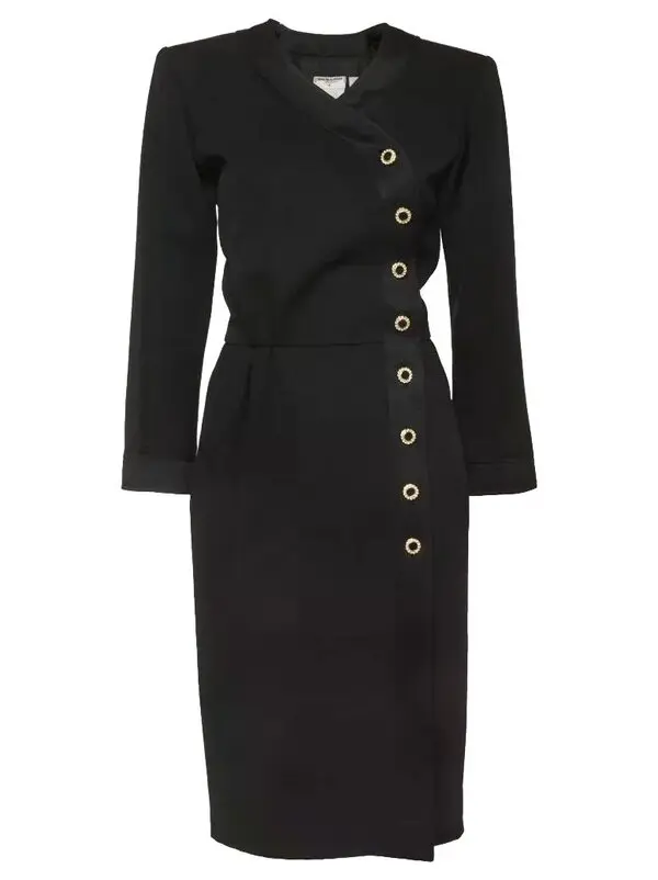 Saint Laurent V-neck Long Sleeve Midi Dress - Black