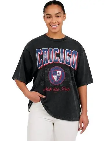 WEAR BY ERIN ANDREWS Chicago Cubs Oversized Boyfriend T-shirt - Black