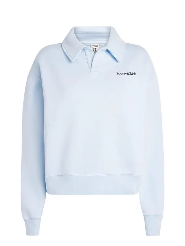 SPORTY & RICH Cotton Serif Polo Sweatshirt - Blue