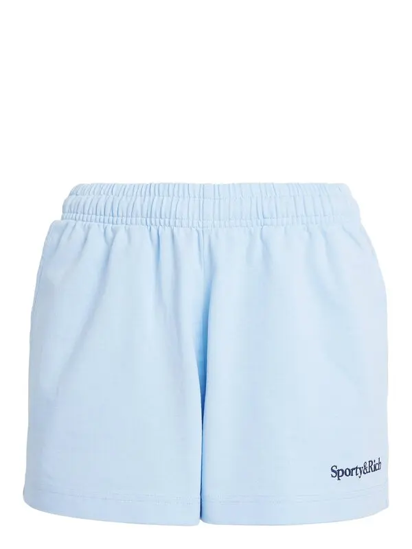 SPORTY & RICH Serif Cotton Jersey Sweat Shorts - Blue