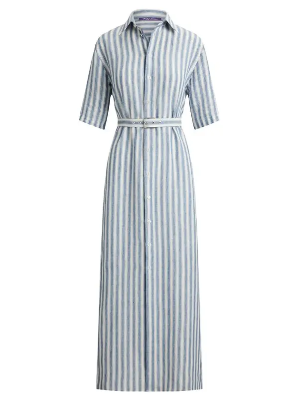 Ralph Lauren Carol Linen Shirt Dress With Belt - Blue