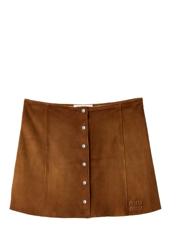 Miu Miu Waxed Suede Mini Skirt - Brown