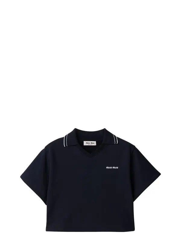 Miu Miu Cropped Cotton Logo Sweatshirt - Blue