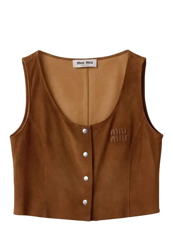 Miu Miu Waxed Suede Cropped Vest - Brown