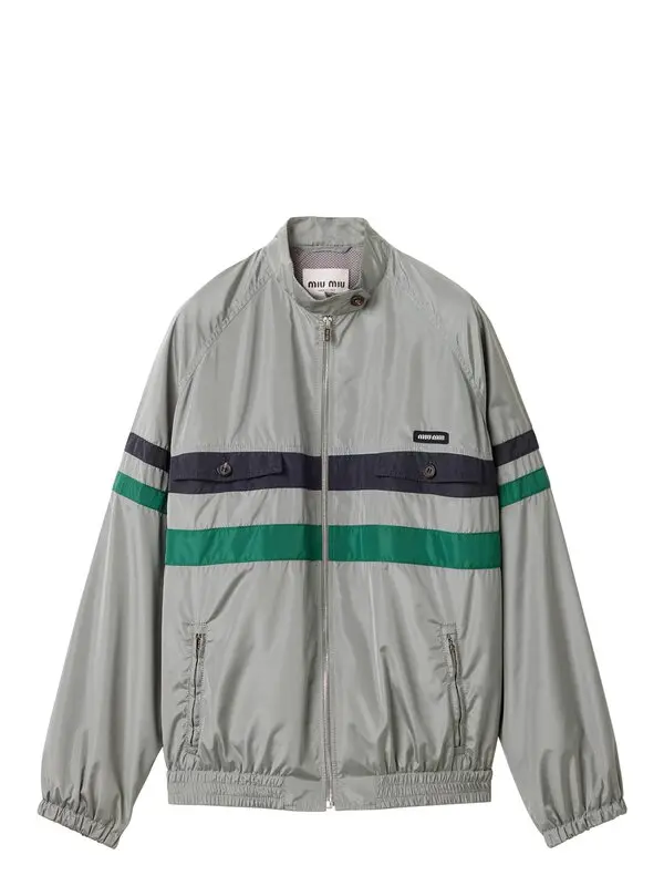 Miu Miu Technical Silk Stripe Zip-up Track Jacket - Grey