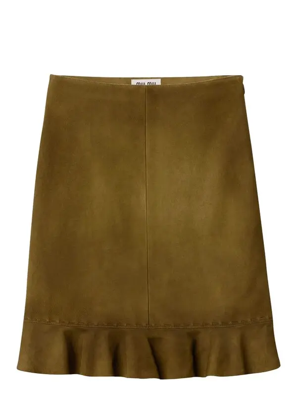 Miu Miu Waxed Suede Midi Skirt - Green