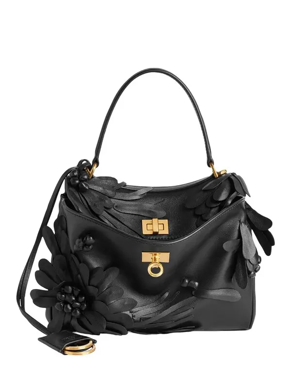 Balenciaga Mini Leather Floral Rodeo Top-handle Bag - Black