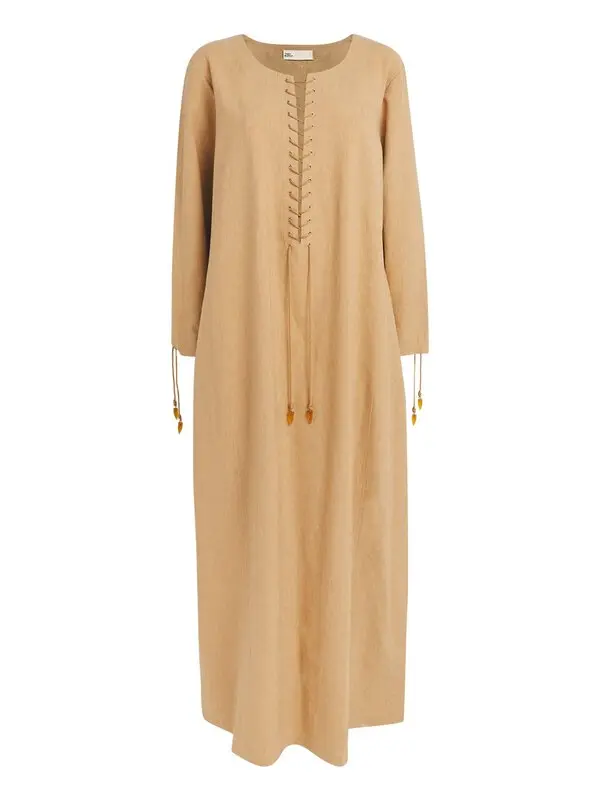 Tory Burch Linen Blend Kaftan With Tie Detail - Beige