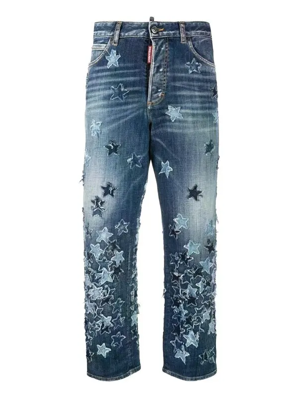 Dsquared2 Cropped Star Embellished Jeans - Blue