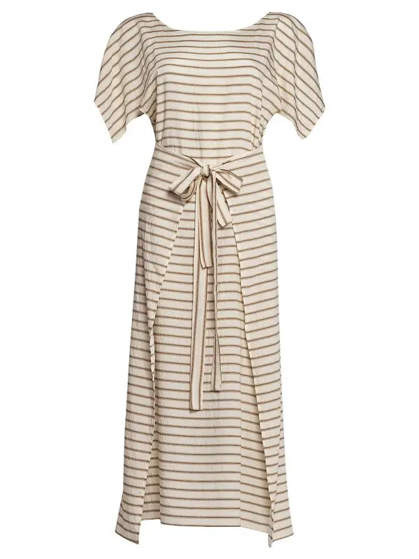 BIANCA POPP Beige Viscose Wrap Dress With Ribbon Belts - White