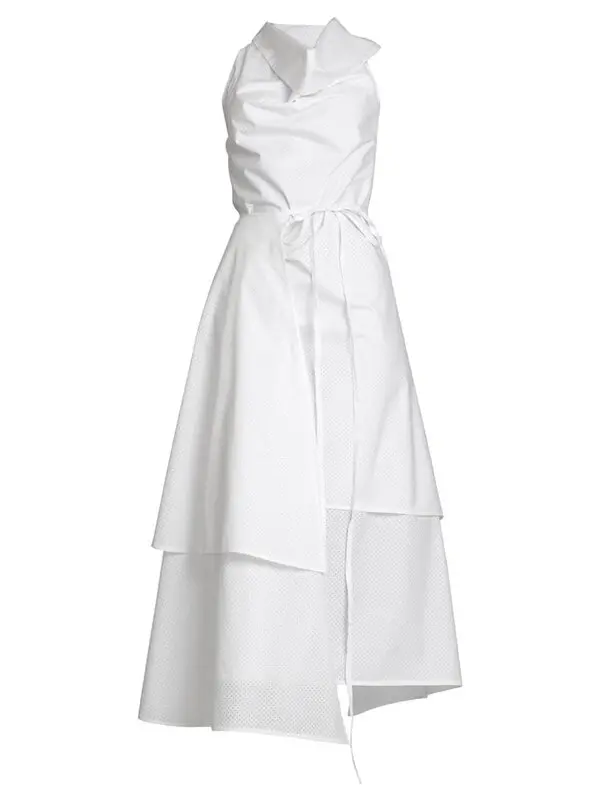 BIANCA POPP Asymmetrical Collar Bareback Dress In Cotton - White